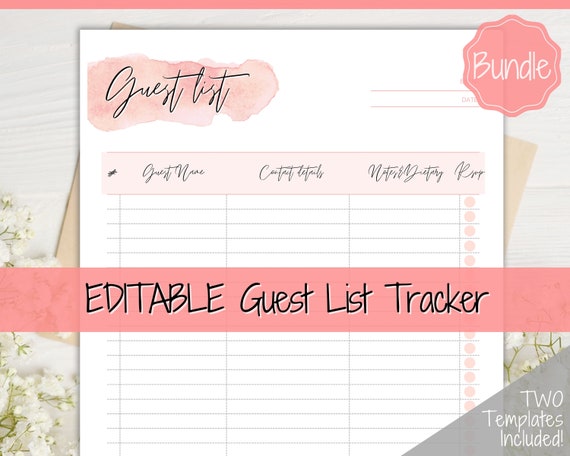 Guest List Tracker Editable Guest List Template with RSVP | Etsy