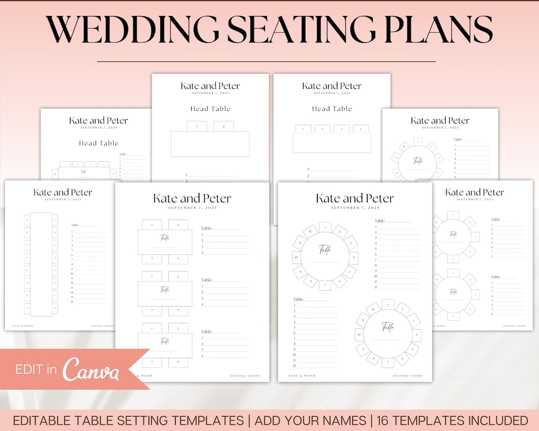 EDITABLE Wedding Seating Chart Templates, Round & Rectangle Tables ...