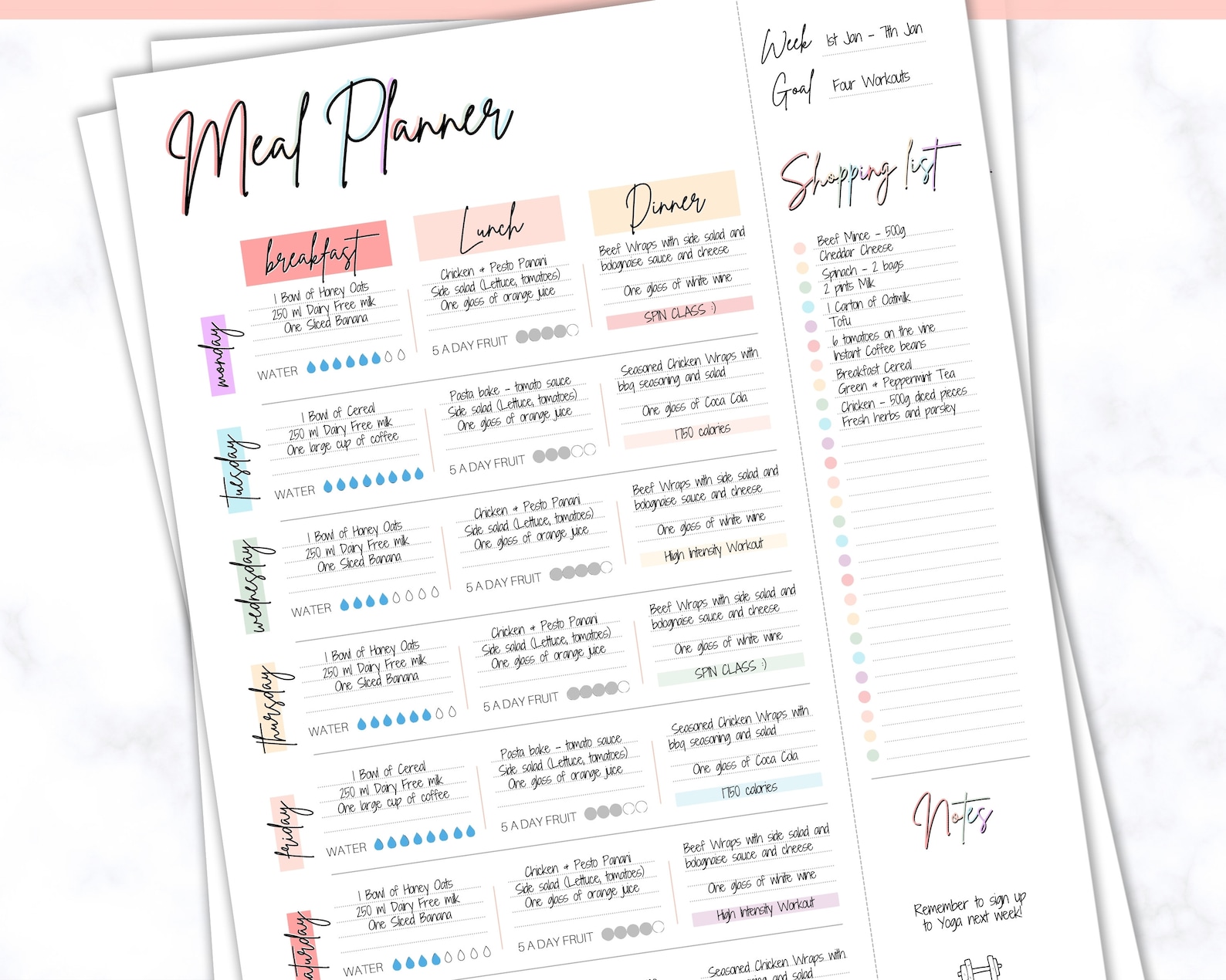 Colorful Meal Planner Printable Weekly Food Diary Meal | Etsy UK