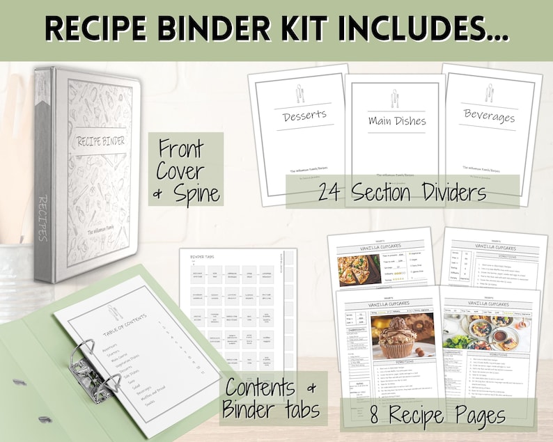 EDITABLE Recipe Binder Kit Recipe Book Template BUNDLE - Etsy