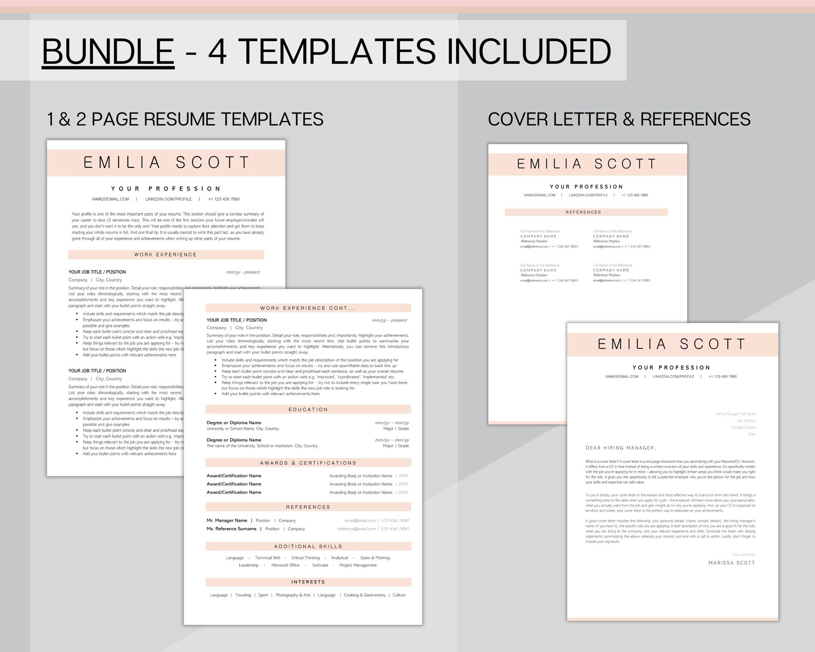 2 Page Resume Template Word. CV Template Professional CV | Etsy UK