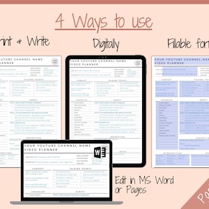 Youtube Planner, Video Planner, Social Media Content Calendar, EDITABLE ...