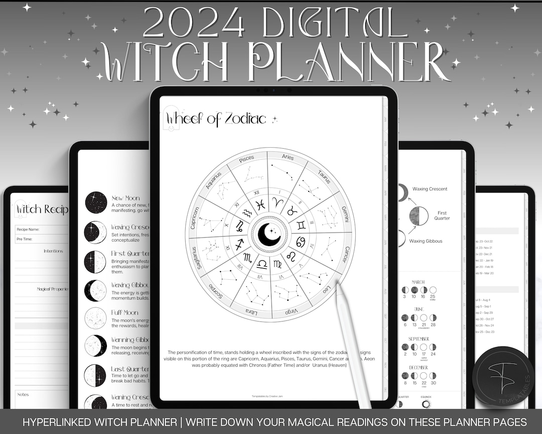 Digital Witch Planner, 2024 Witchy Planner, Witch Journal, Moon ...