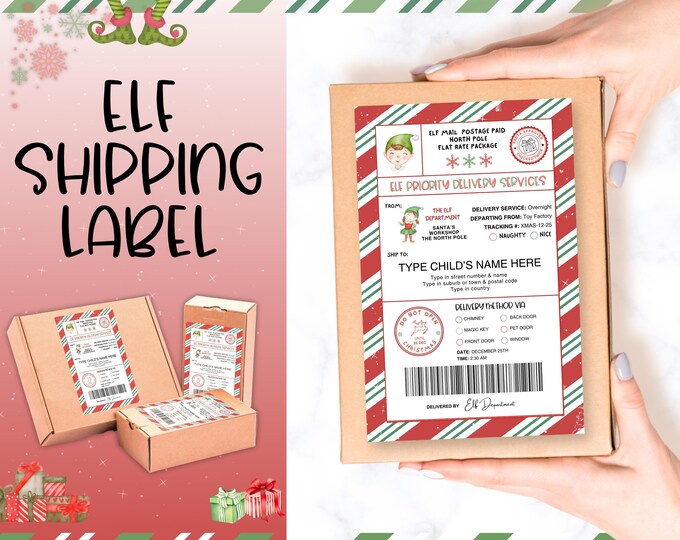 Printable Elf Arrival Box Shipping Label Sticker, North Pole Elf Mail ...