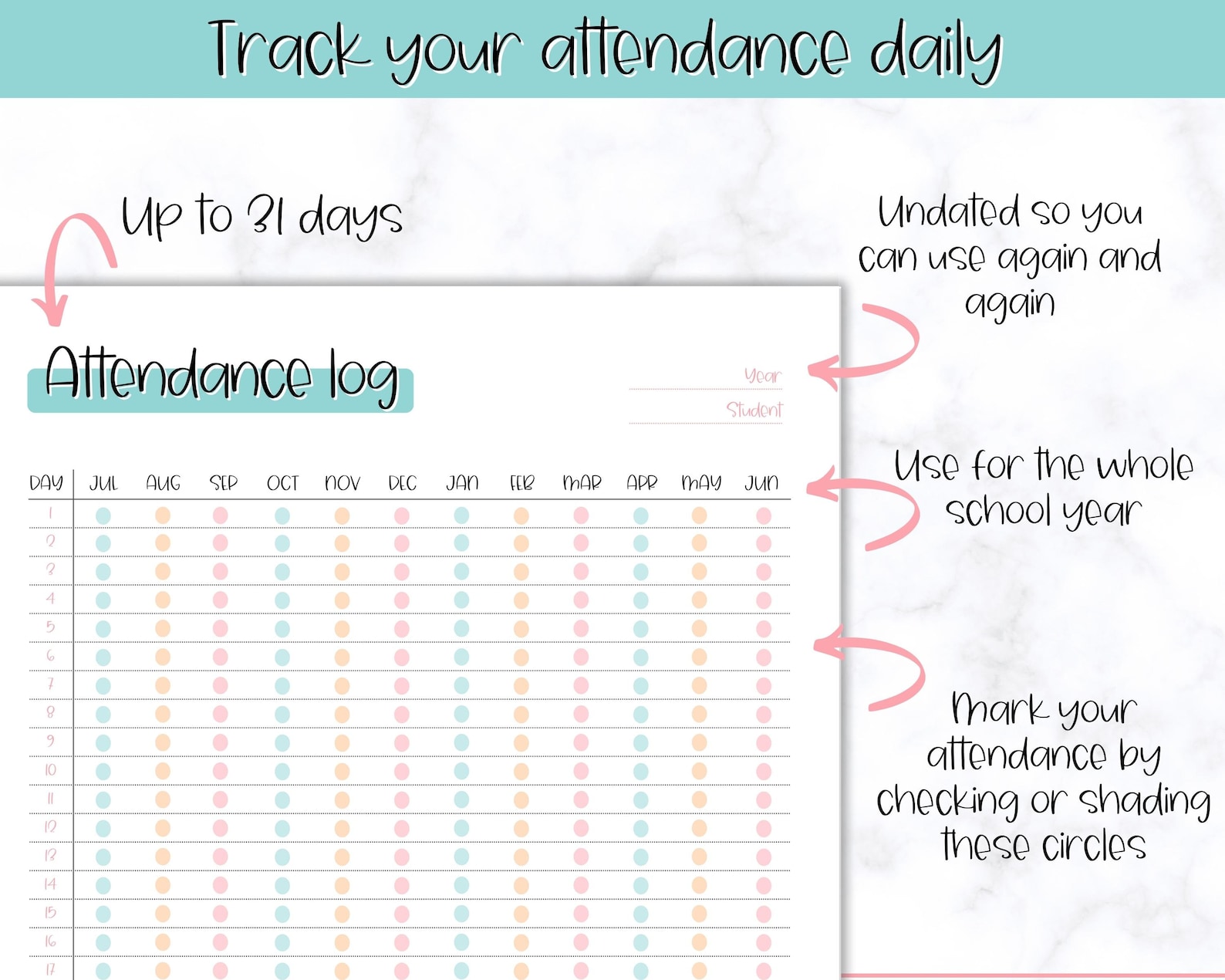 Attendance Log Attendance Tracker Sheet Printable Record - Etsy