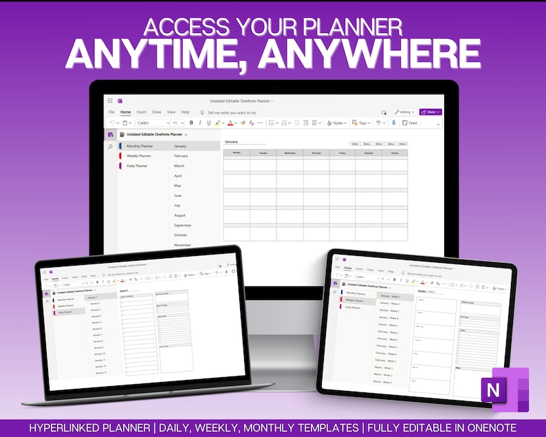 EDITABLE Onenote Planner, UNDATED Digital Planner, Onenote Template ...