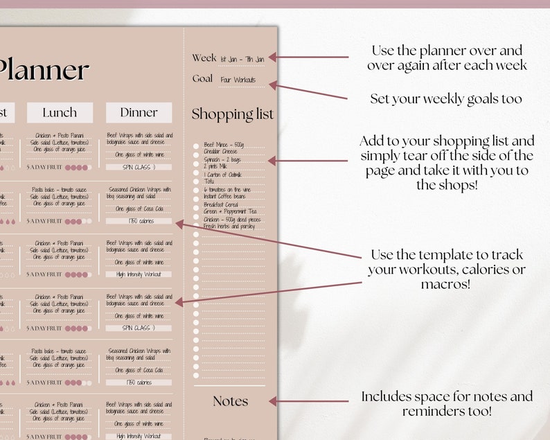 Weekly Meal Planner Printable, Food Diary, Meal Tracker, Food Journal ...