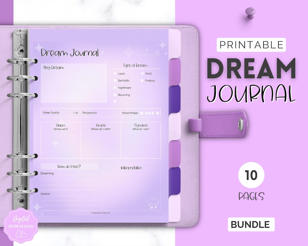 10 Page Dream Journal Printable BUNDLE, Dream Analysis, Dream ...