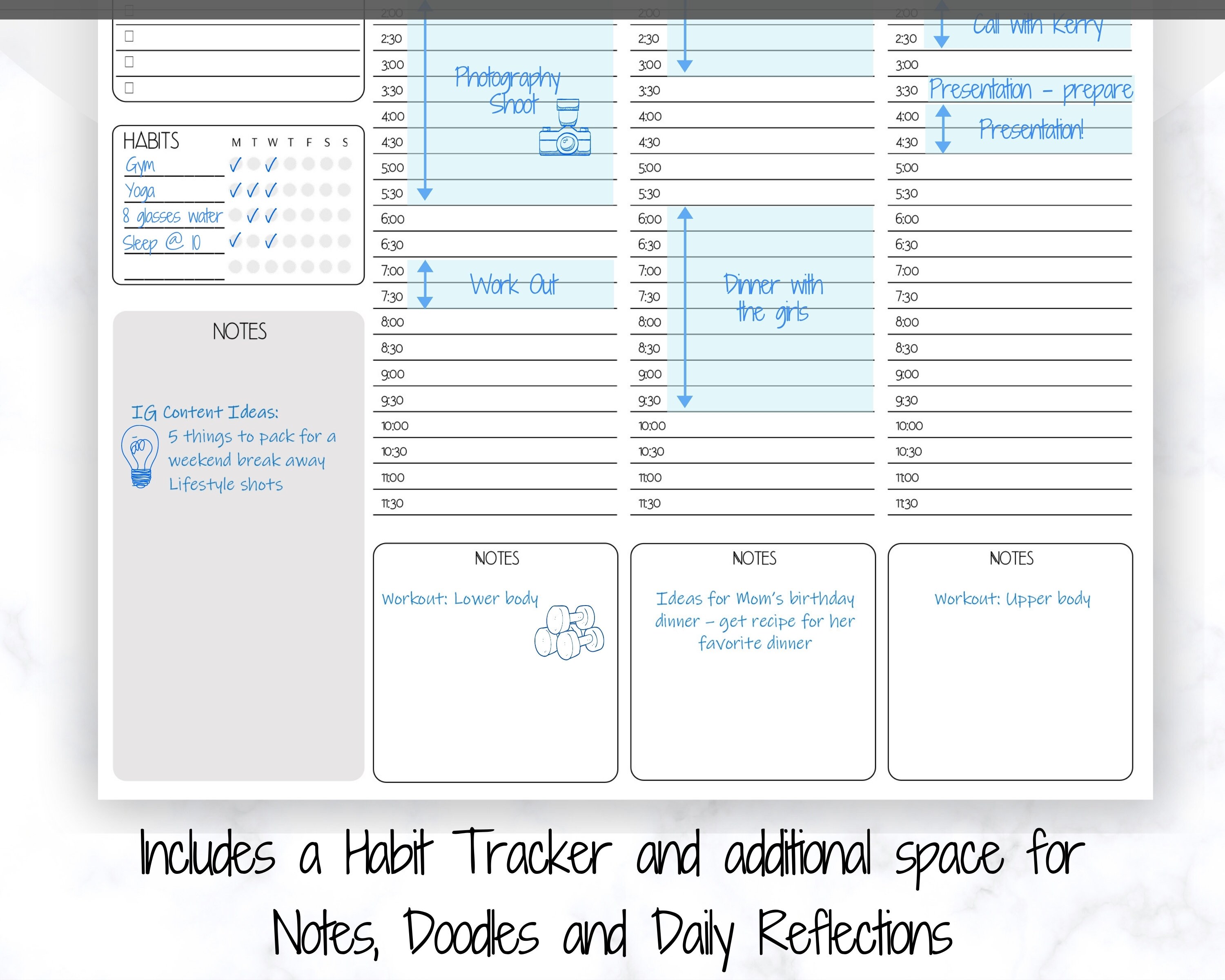Undated Planner Weekly Planner Printable Week on 2 Pages - Etsy