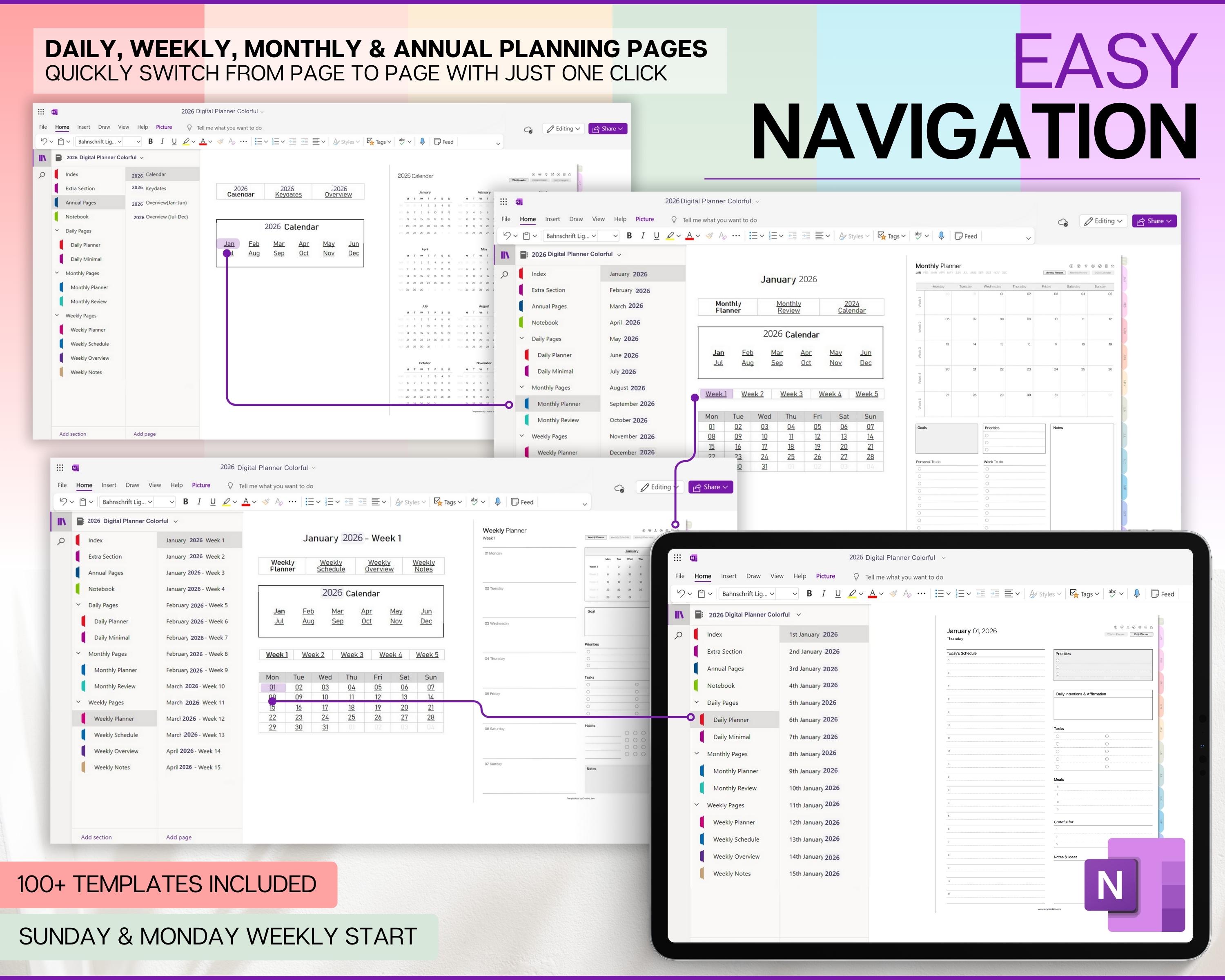 2026 Onenote Digital Planner, COLORFUL Onenote Template, Daily, Weekly ...