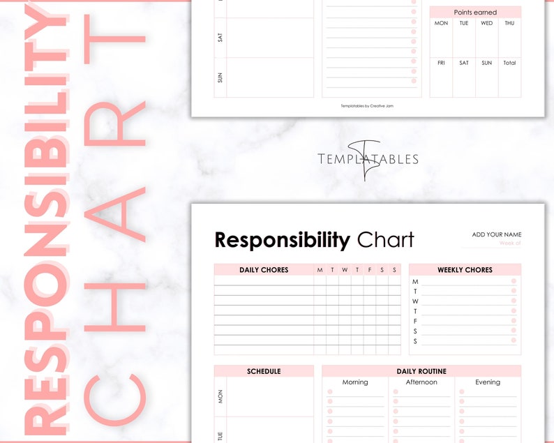 EDITABLE Responsibility Chart Family Chore Chart Reward - Etsy UK