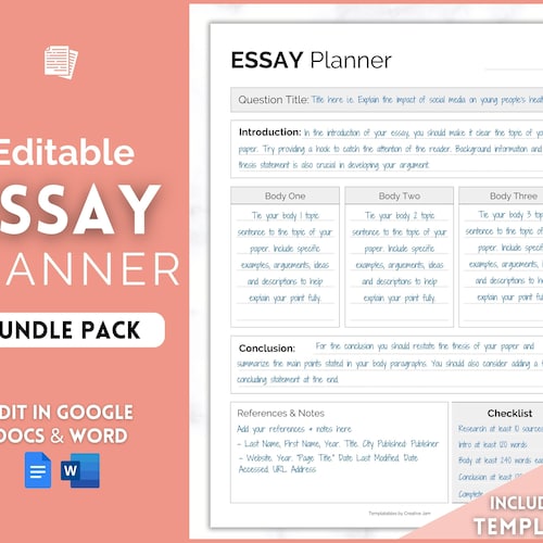 EDITABLE Essay Planner Bundle Student Essay Writing Template - Etsy