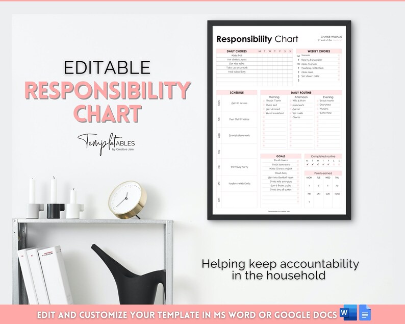 EDITABLE Responsibility Chart Family Chore Chart Reward - Etsy