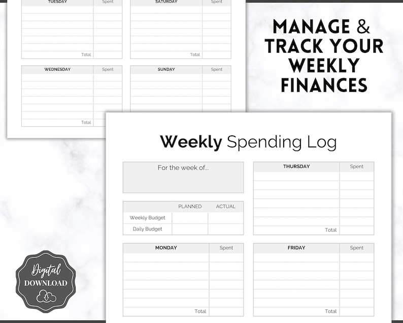 Weekly Spending Tracker Printable Spending Log Weekly Budget - Etsy