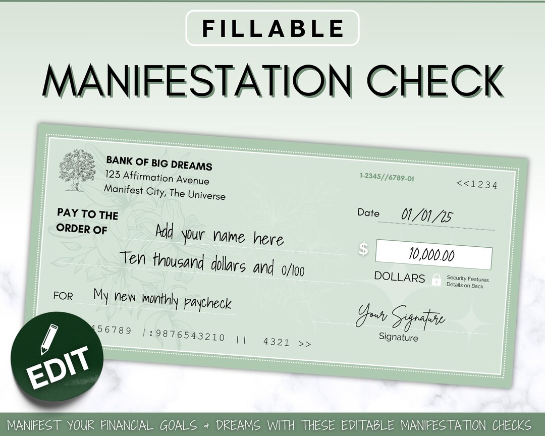 EDITABLE Manifestation Check Templates, Money Magnet, Vision Board, Law ...