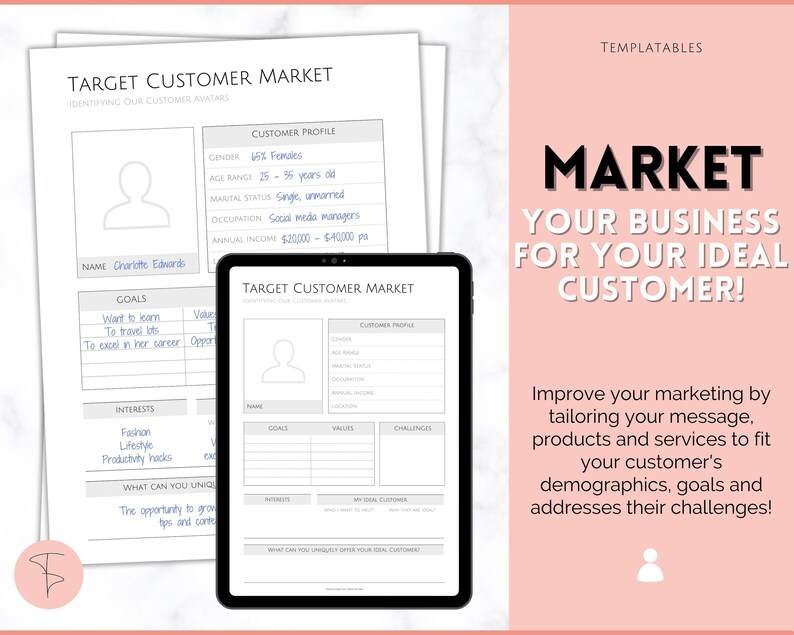 Target Customer Market Template Customer Avatar Worksheet - Etsy