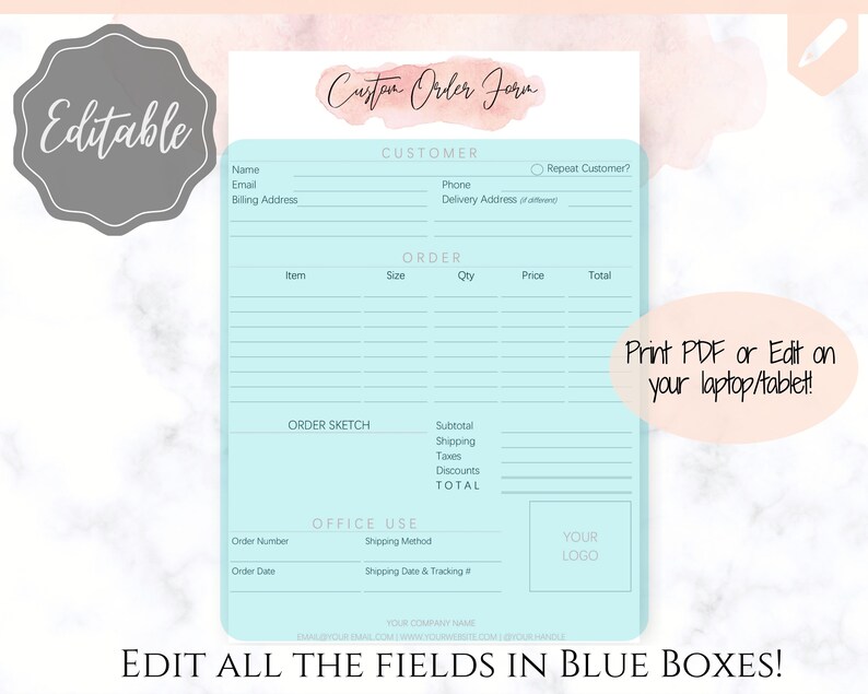 Custom ORDER FORM Template EDITABLE Crafters Invoice Receipt | Etsy UK