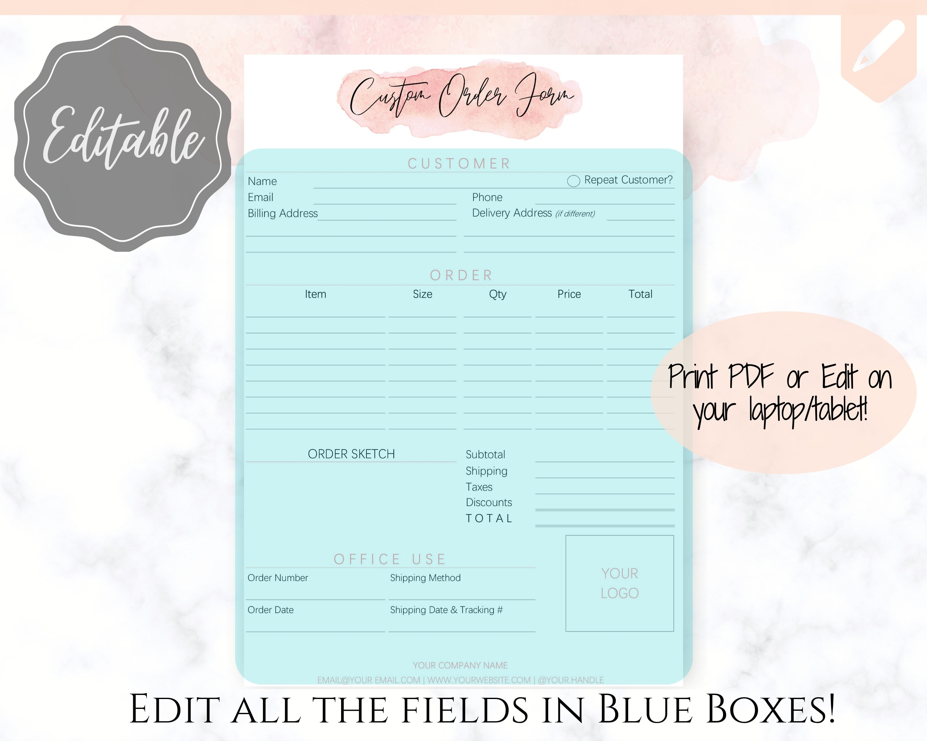 Custom ORDER FORM Template EDITABLE Crafters Invoice Receipt | Etsy UK