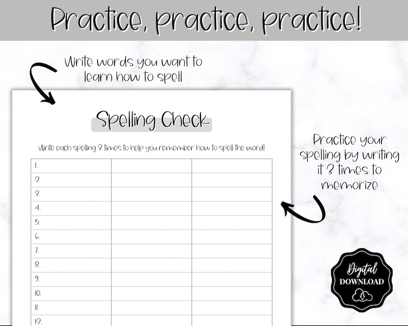 Spelling Words Printable Spelling Practice Sheets Sight Word - Etsy