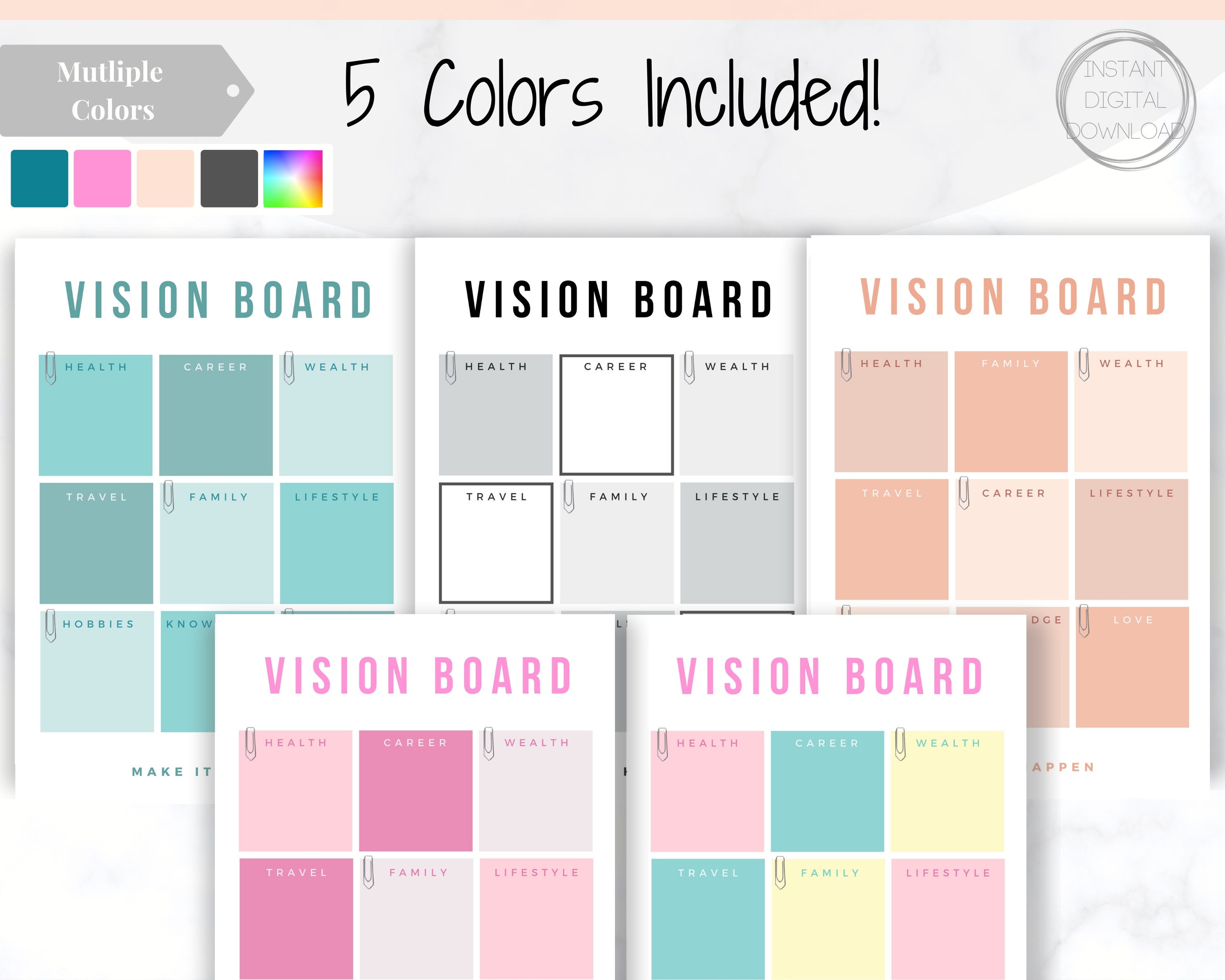 Vision Board Printables, Goal Planner Affirmation, Manifestation Law of ...