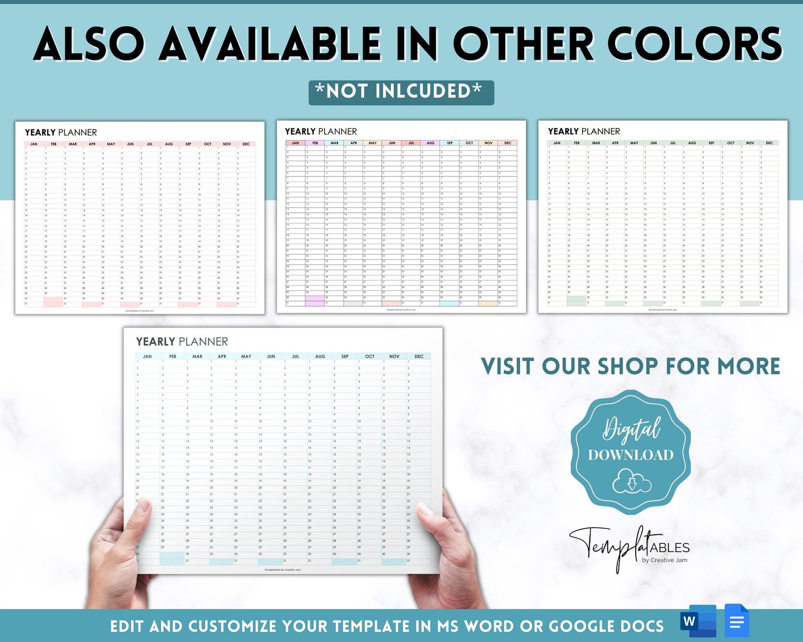 EDITABLE Perpetual Calendar, Undated Year at a Glance, Reusable ...