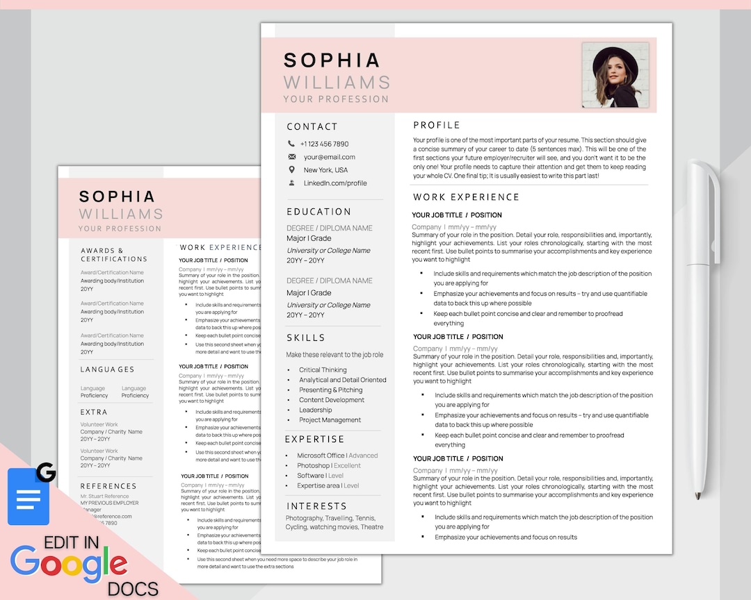 Teacher Resume Template Google Docs. CV Template Professional, Modern ...