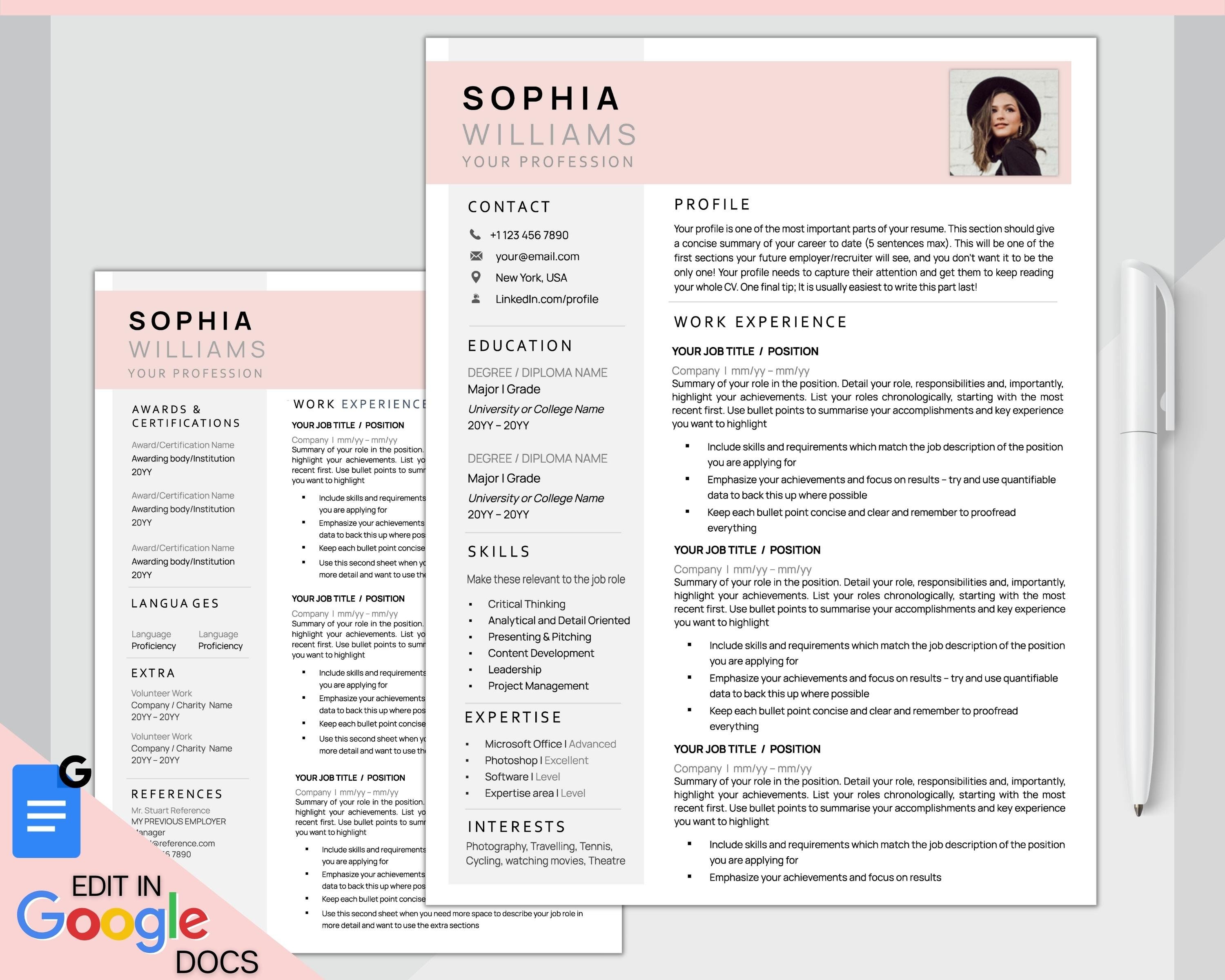 Teacher Resume Template Google Docs. CV Template Professional - Etsy UK