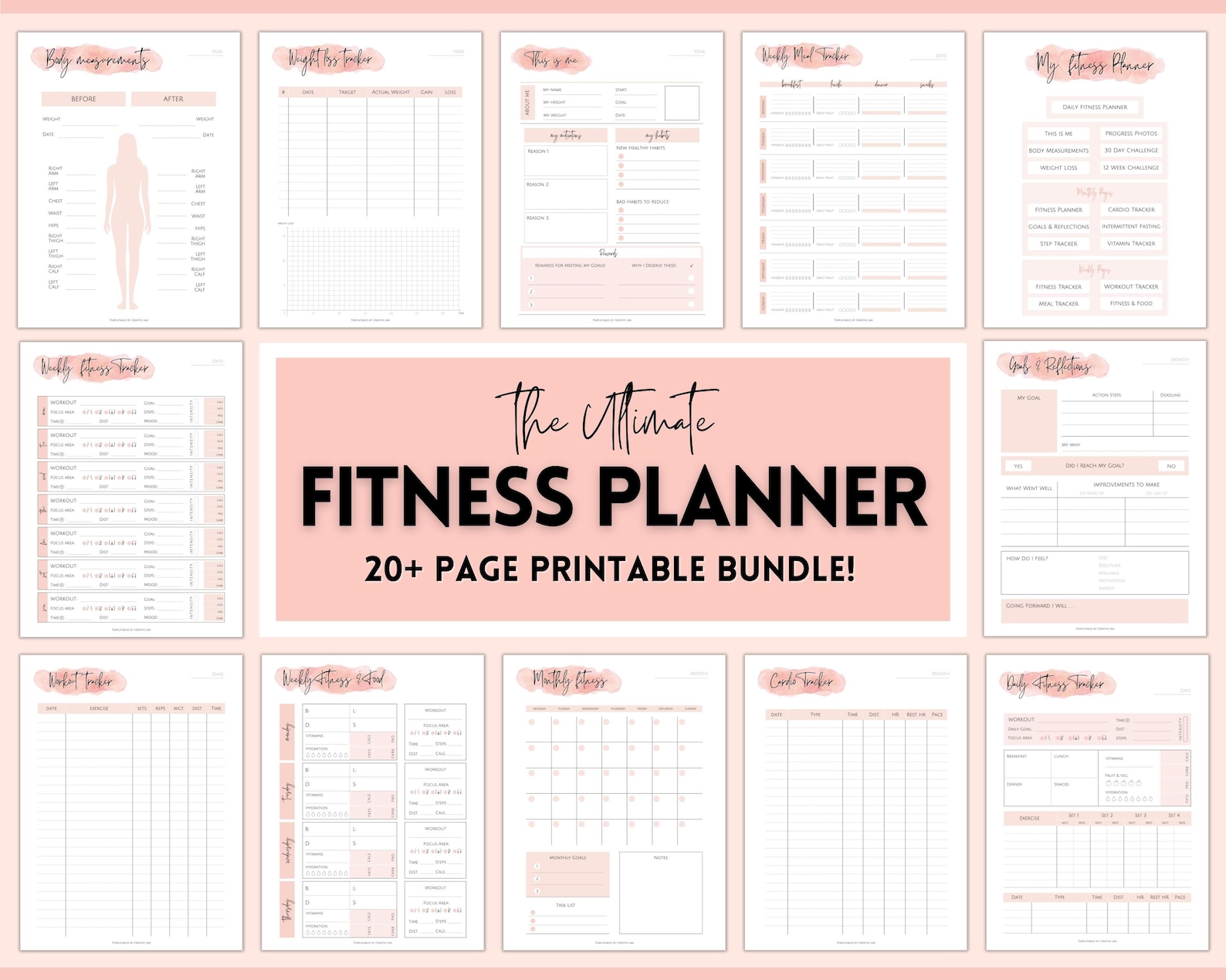 Fitness Planner, Weight Loss Tracker, BUNDLE, Workout Planner Fitness ...