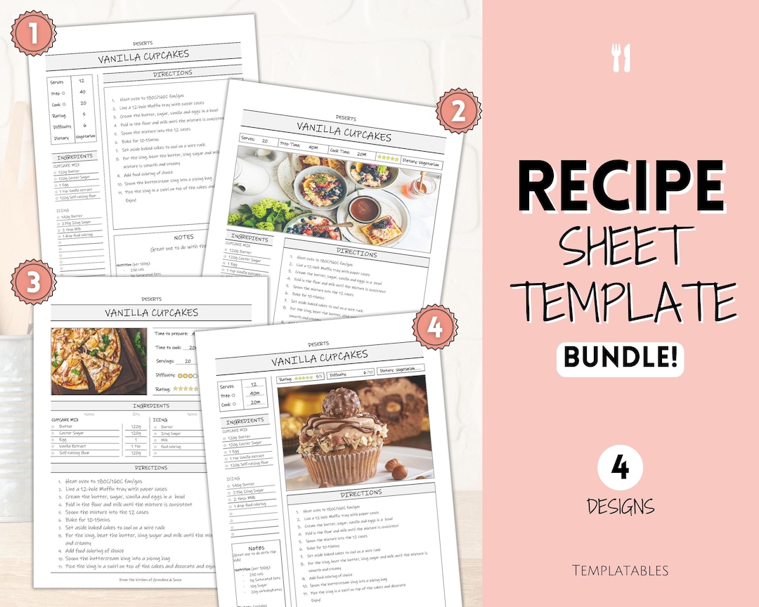 Recipe Template, EDITABLE Recipe Sheet Template, Recipe Cards Recipe ...