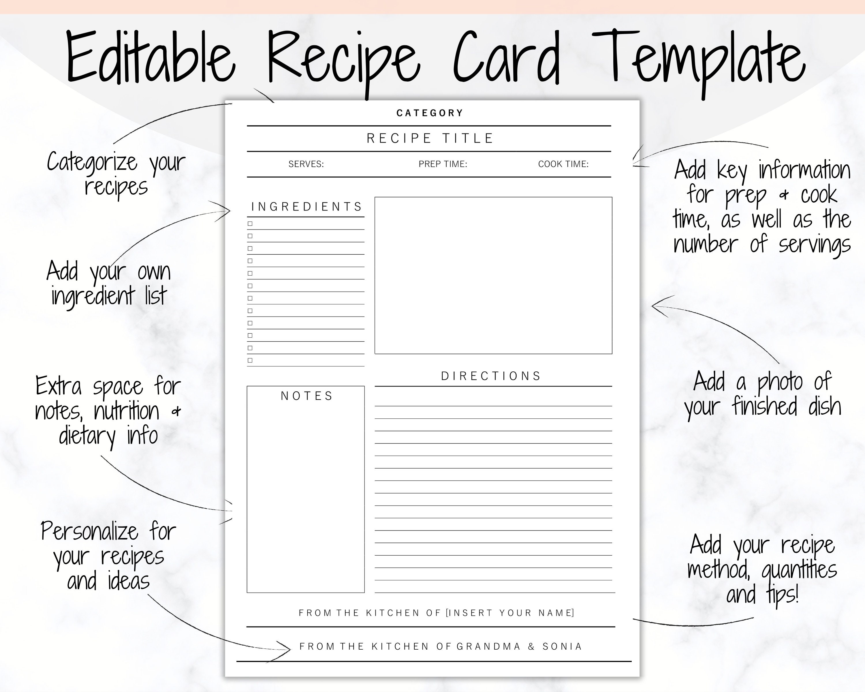 Recipe Sheet Template EDITABLE Recipe Book Template Recipe | Etsy
