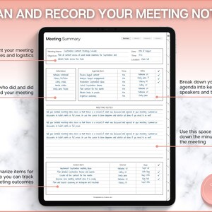 Digital Meeting Minutes Template, Editable Meeting Notes, Digital ...
