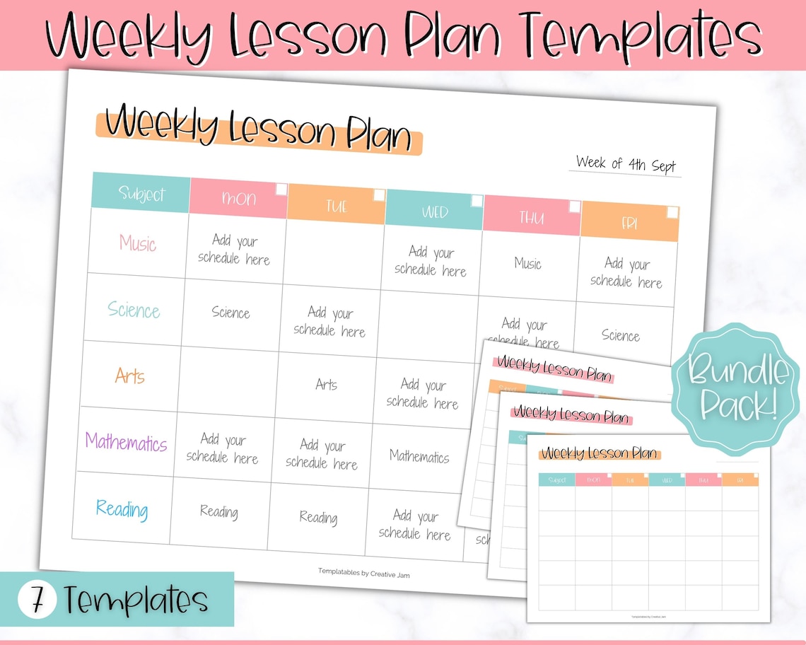 Weekly Lesson Plan Template Lesson Planner Printable - Etsy