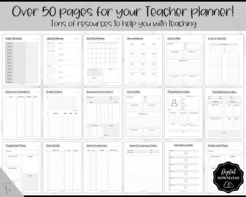 50pg TEACHER Planner Printable BUNDLE Homeschool Teacher - Etsy