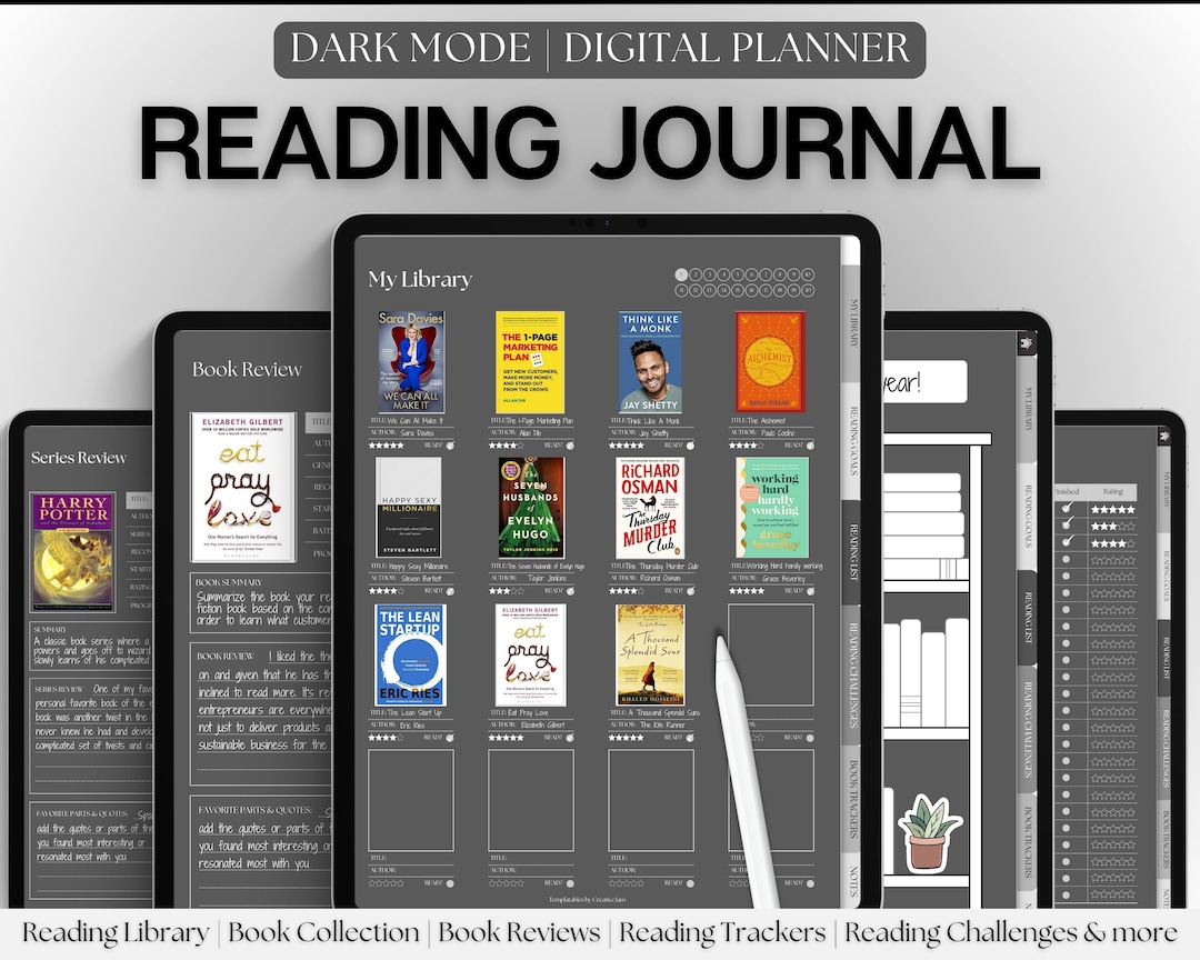 DARK MODE Reading Journal, Digital Book Journal, Digital Reading ...