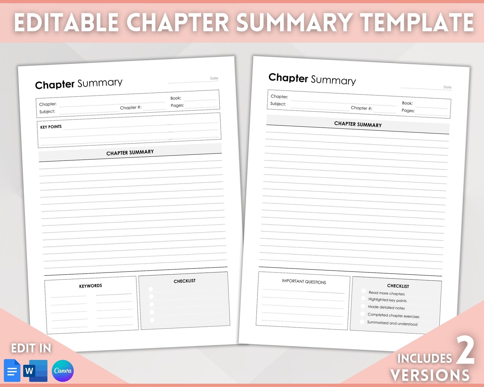 EDITABLE Chapter Summary Template, Study Guide, Textbook Outline Review ...
