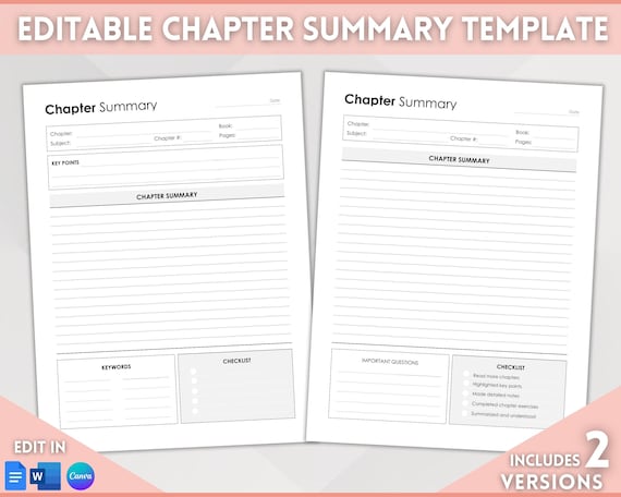 EDITABLE Chapter Summary Template Study Guide Textbook - Etsy Australia