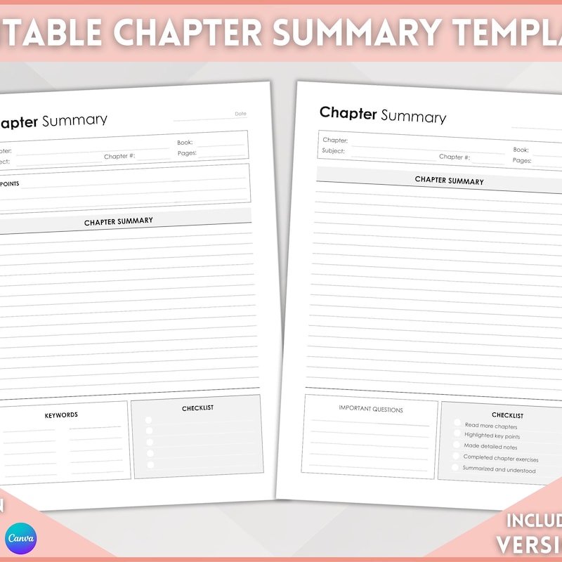 Chapter Outline Template - Etsy