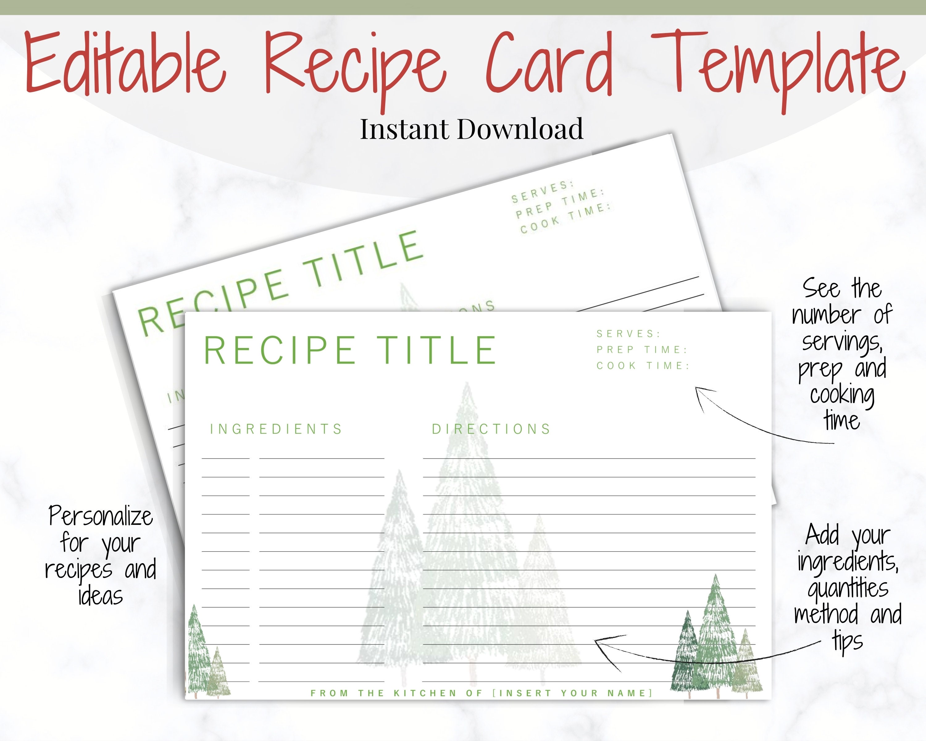 CHRISTMAS Recipe Card Template EDITABLE Recipe Template - Etsy UK