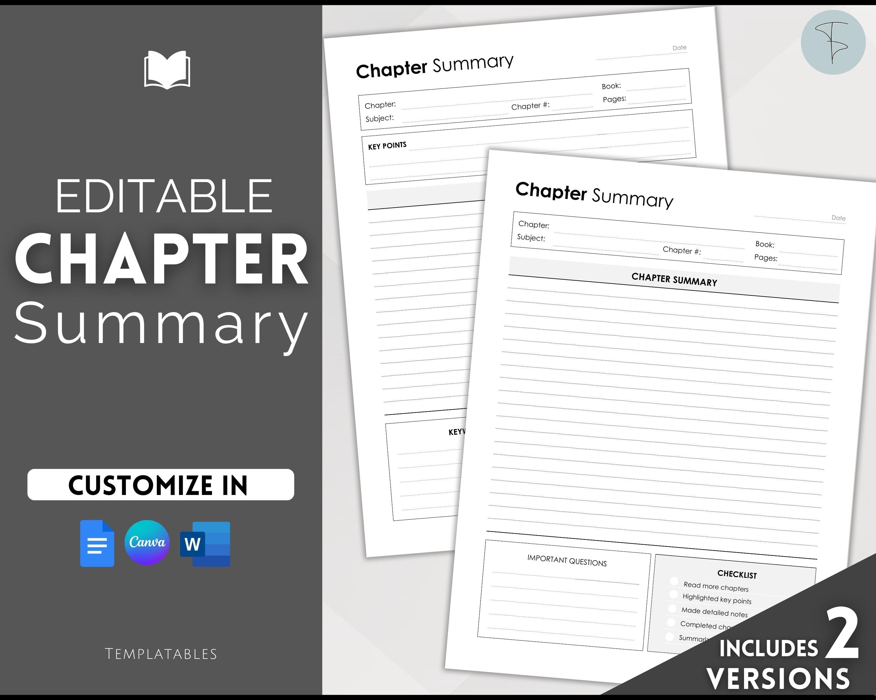 EDITABLE Chapter Summary Template, Study Guide, Textbook Outline Review ...