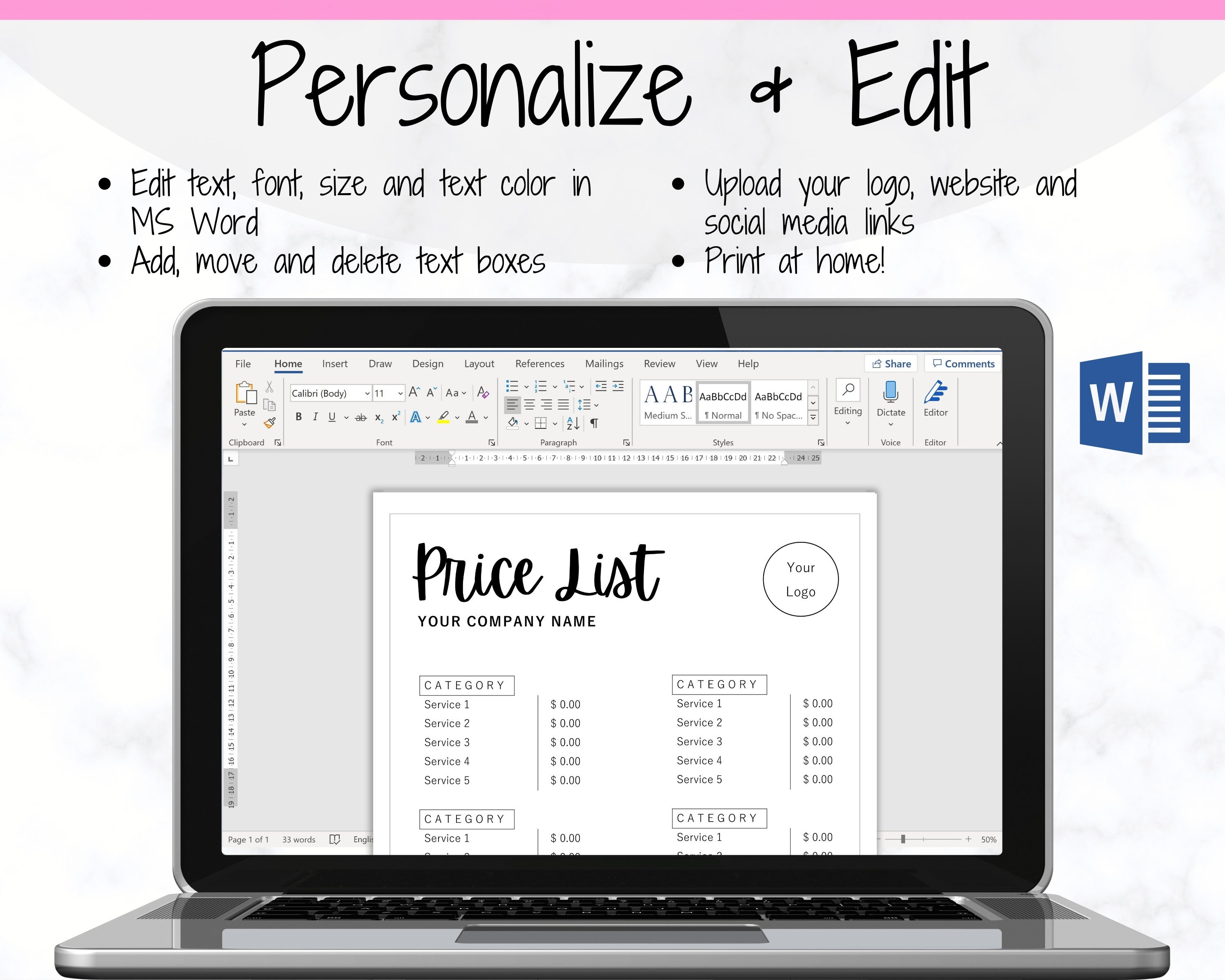 Editable PRICE LIST Template. Printable Price Sheet Price - Etsy UK