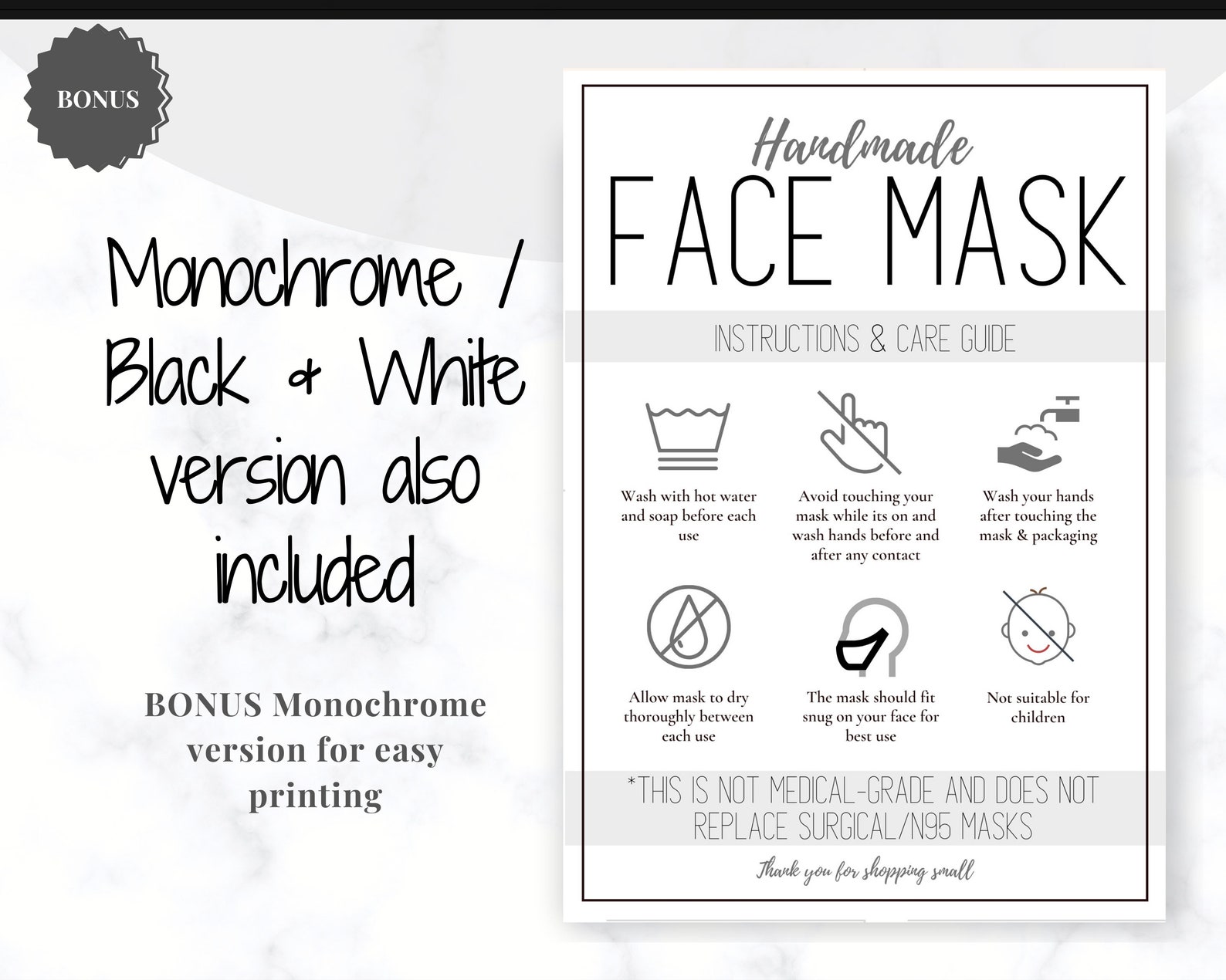 Face Mask LABEL CARE CARD How to Handle Order Card Face Mask - Etsy