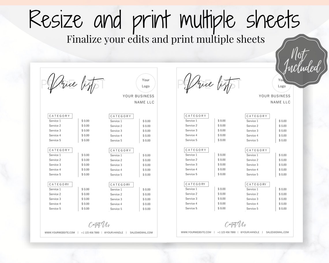PRICE LIST Template Editable Printable Price Sheet Price Etsy price-list-template-editable-printable-price-sheet-price-etsy