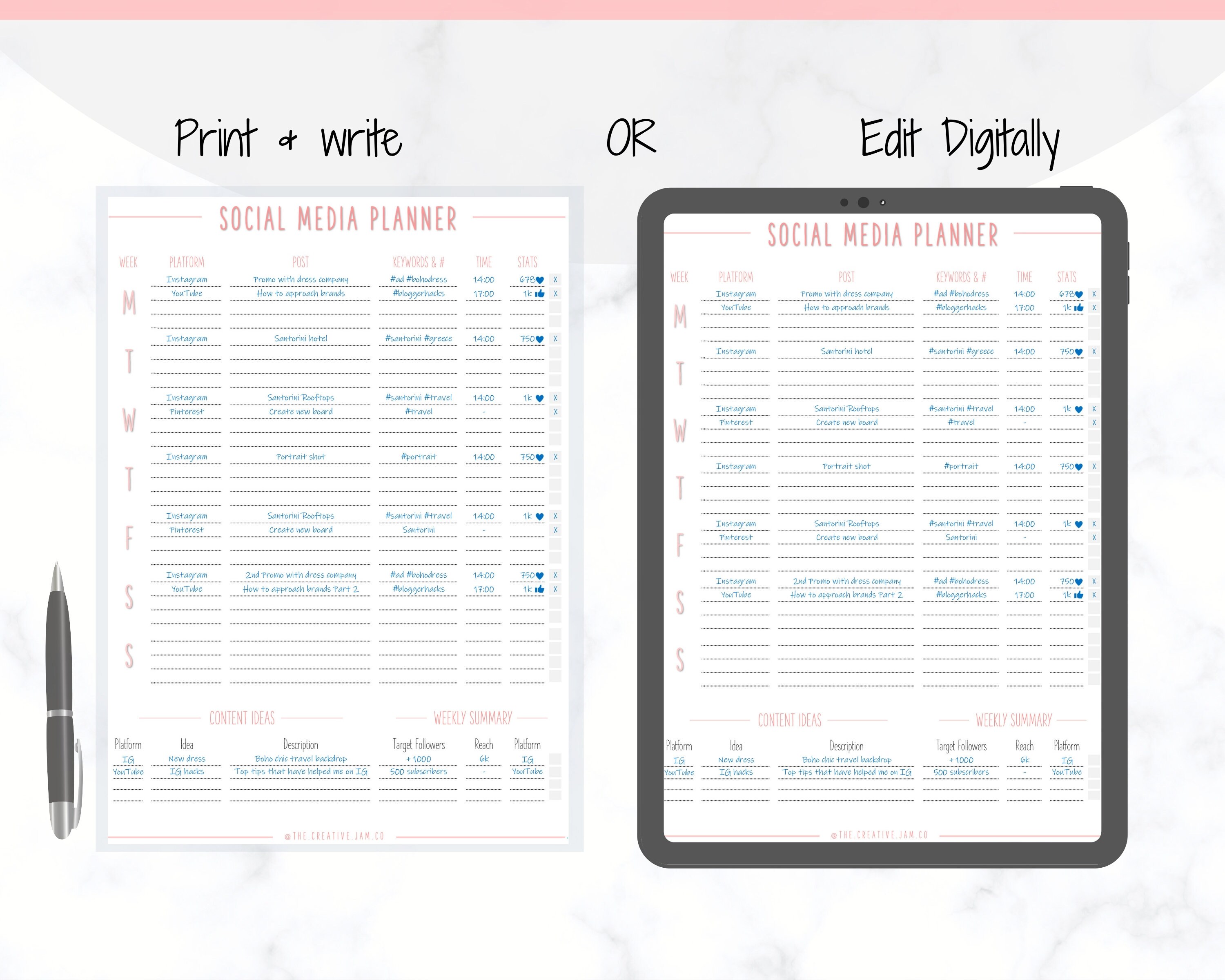 Social Media Planner Printable. Tracker for Instagram, Youtube ...