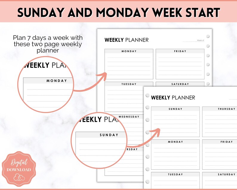 Printable Weekly Planner Template BUNDLE Week at a Glance - Etsy