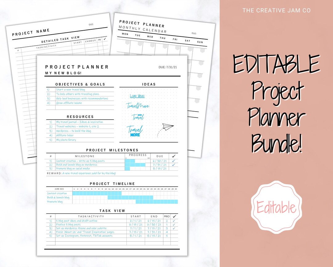 Project Planner Printable. EDITABLE Template BUNDLE, Work, Business ...