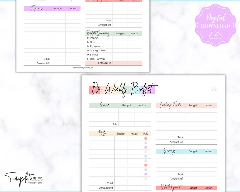 EDITABLE Biweekly Budget Planner, Bi-weekly Template, PDF Printable ...