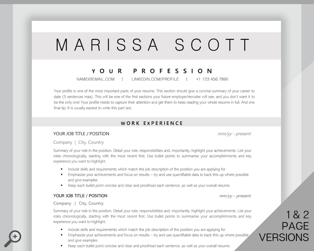 2 Page Resume Template Word. CV Template Professional, CV Design ...