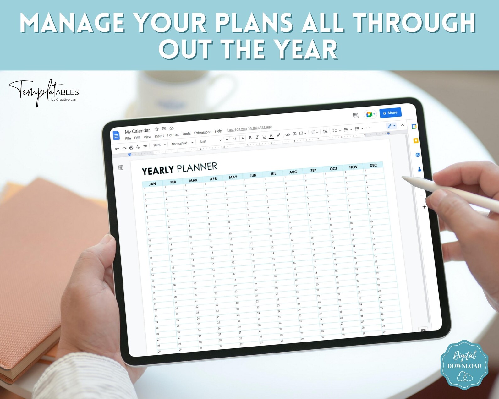 EDITABLE Perpetual Calendar, Undated Year at a Glance, Reusable ...