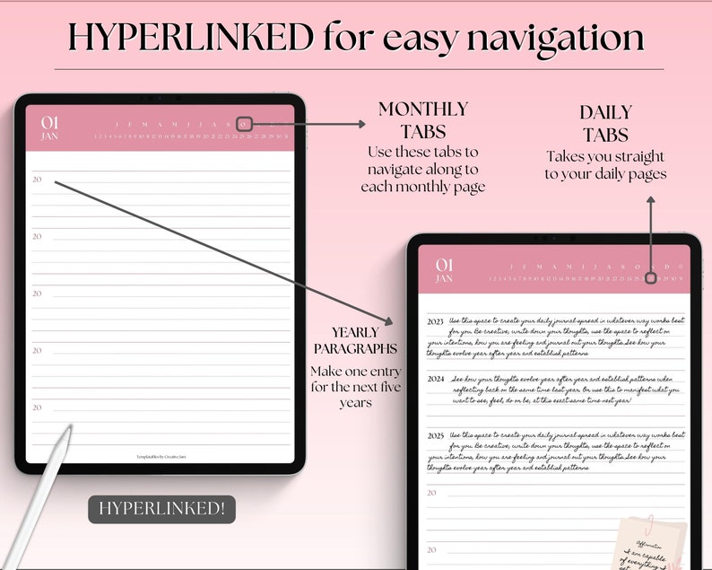 5 Year Journal, Digital Daily Journal, Goodnotes iPad Notebook ...