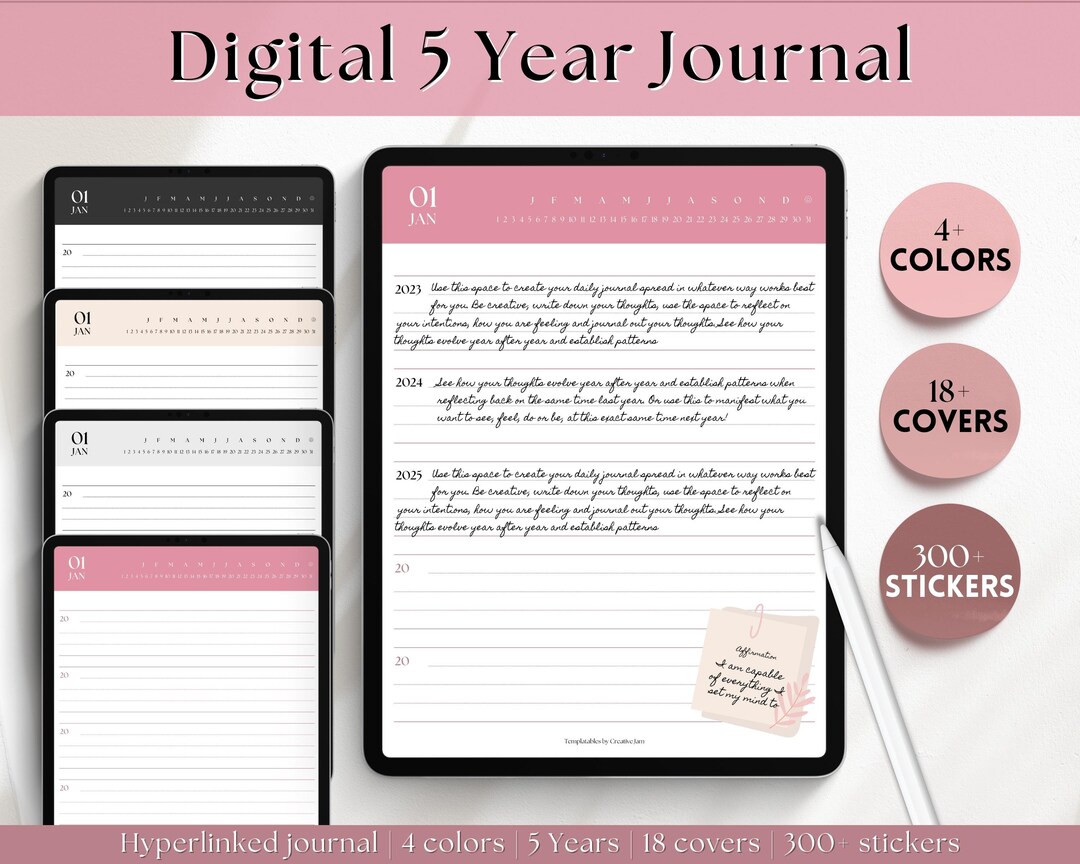 One Line a Day Digital Daily Journal, 5 Year Journal, Goodnotes iPad ...